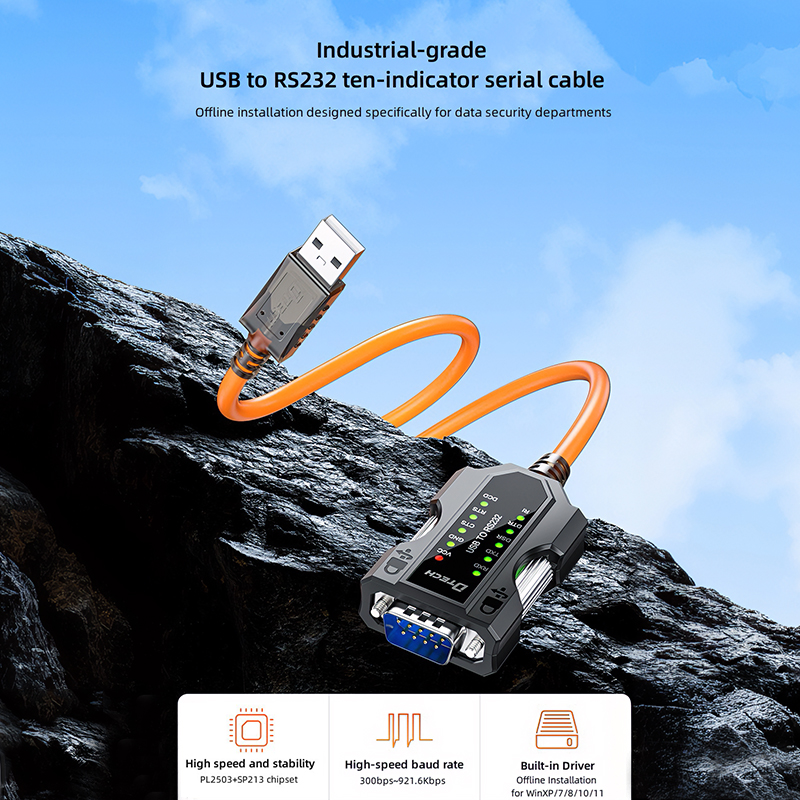 DTECH USB to RS232 Converter Serial Port Cable 10 LED Indicators No ...