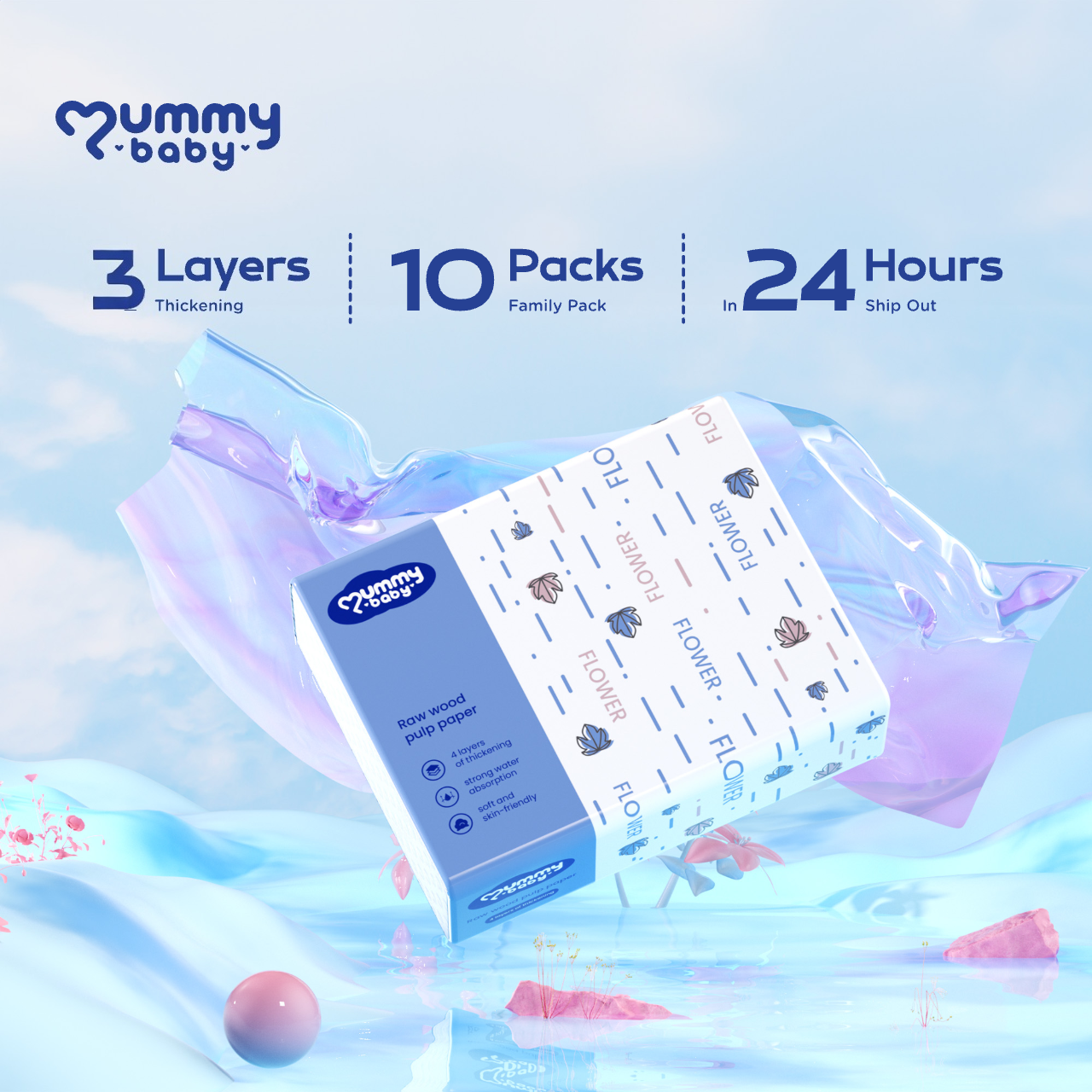 MUMMY BABY Wood Pulp Facial Tissue suitable for various household ...