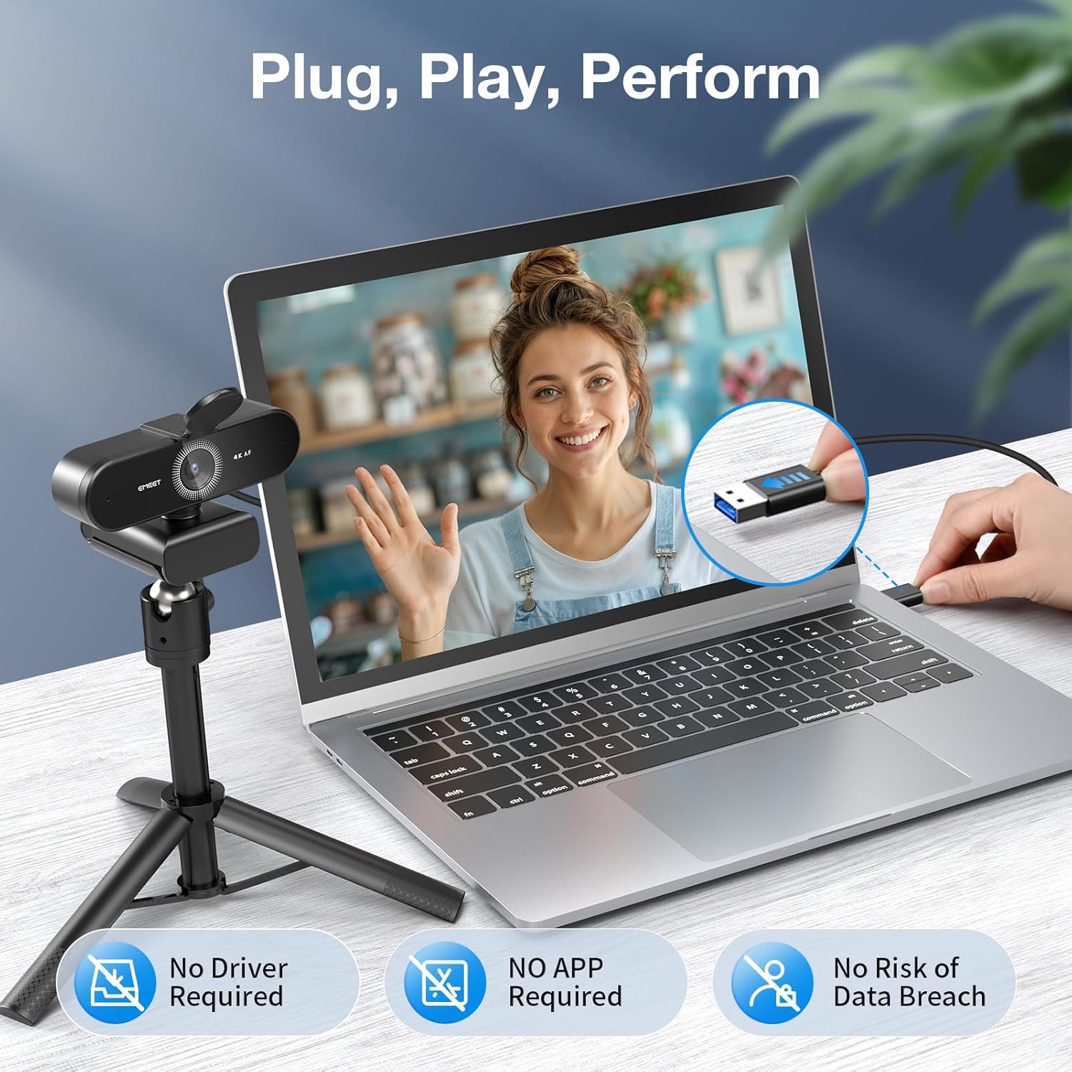EMEET 4K Webcam C60E 4K Kit With Privacy Cover PC Webcam With Mini ...