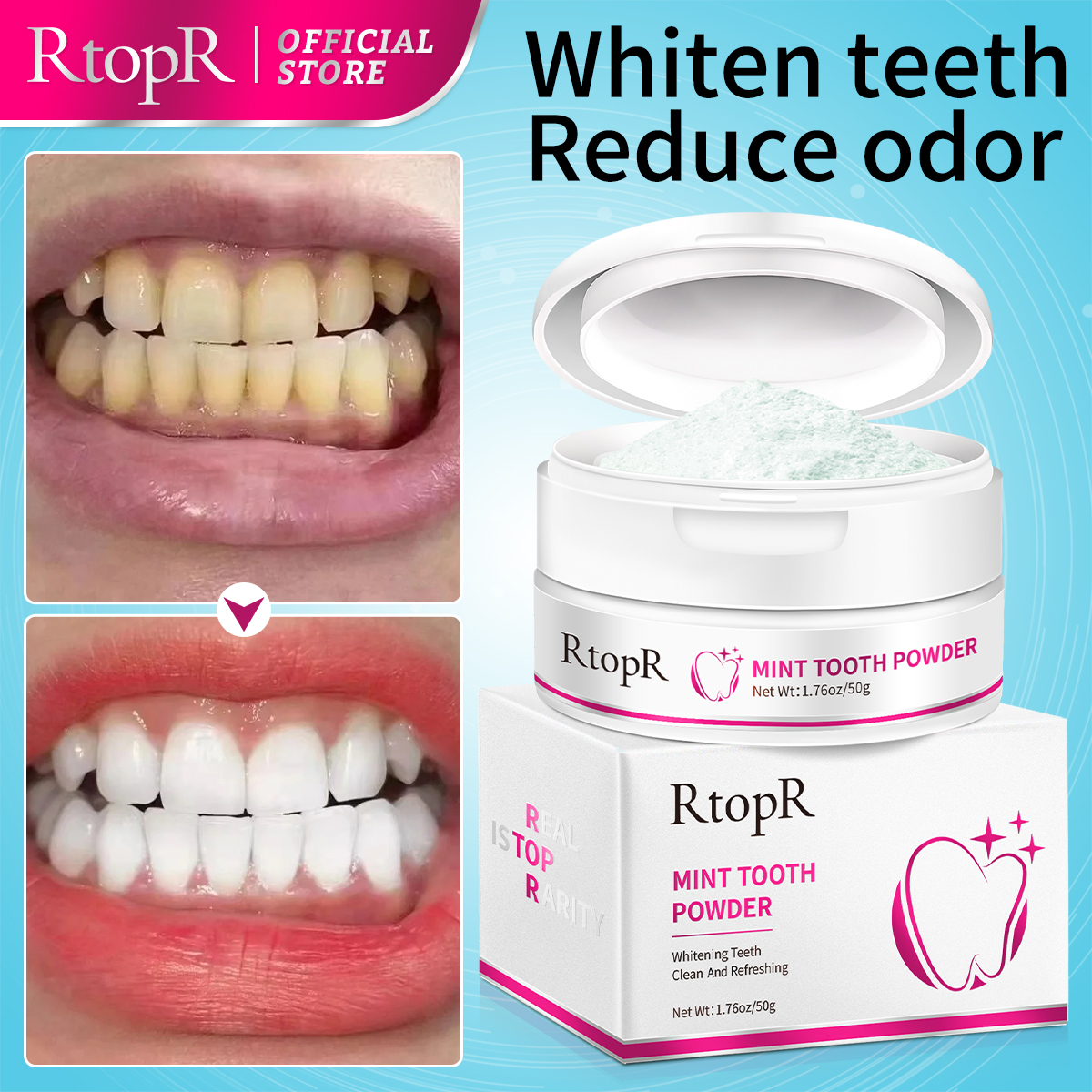 RtopR Mint Tooth Powder Enzyme Tooth Powder for Stain Removal and Fresh ...