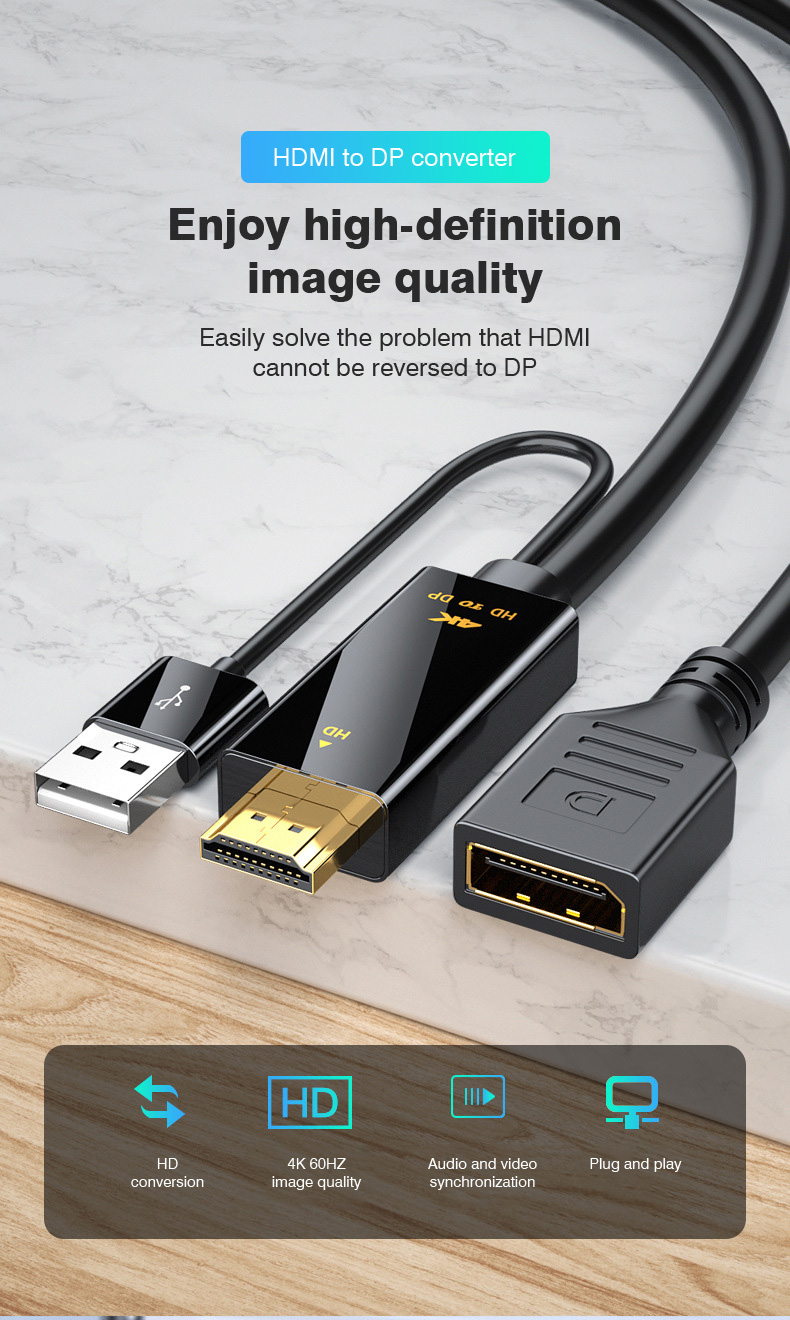 HDMI to DisplayPort Cable for 4K 60Hz and 2K 120Hz Display from PC ...