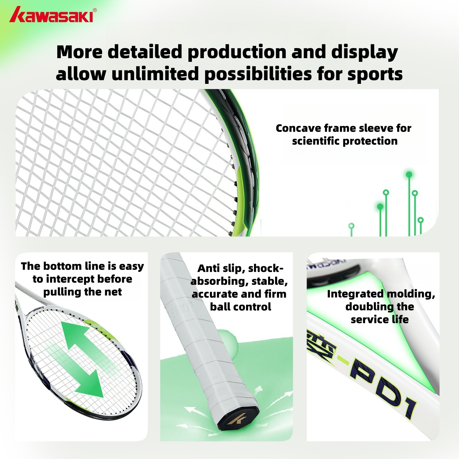 Kawasaki Tennis Racket Beginner Single And Double Professional Carbon ...