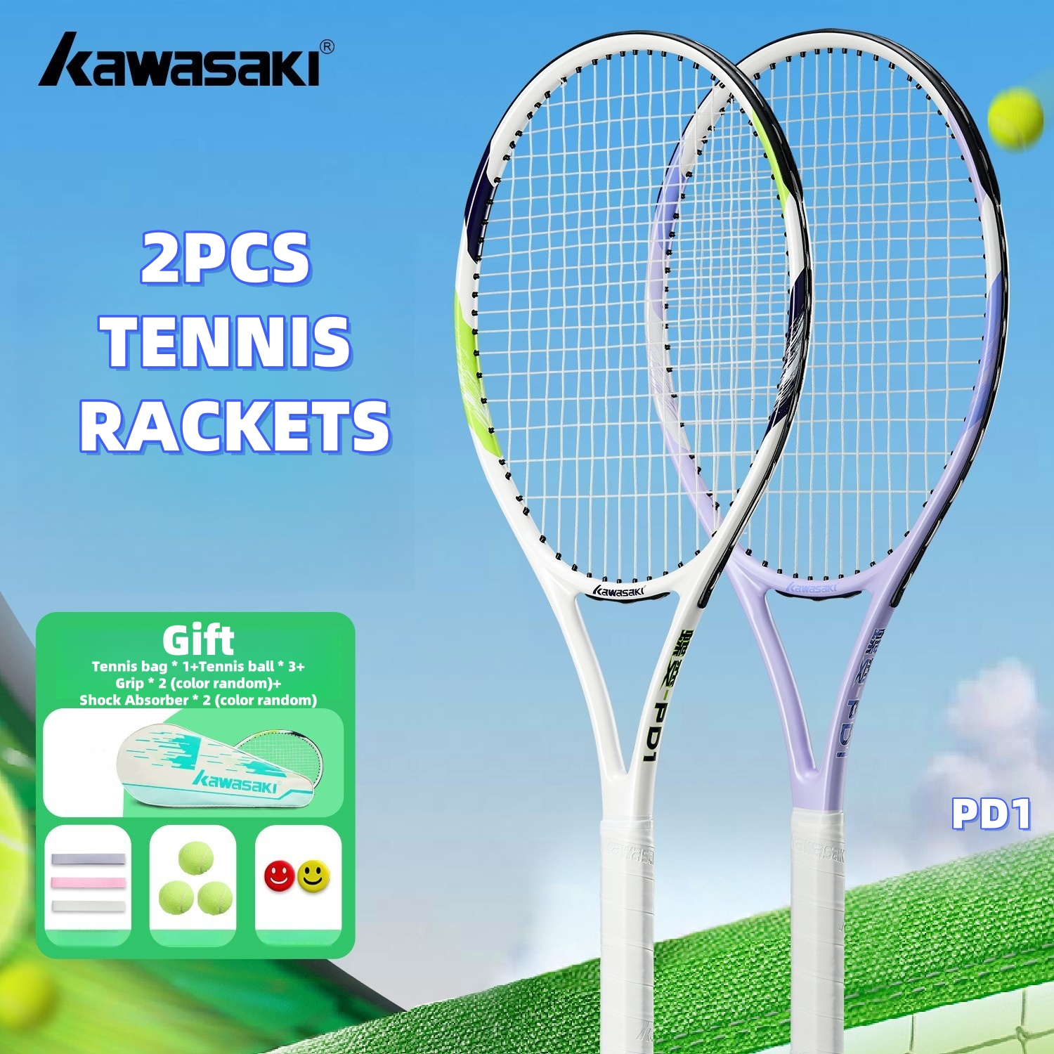 Kawasaki Tennis Racket Beginner Single And Double Professional Carbon ...