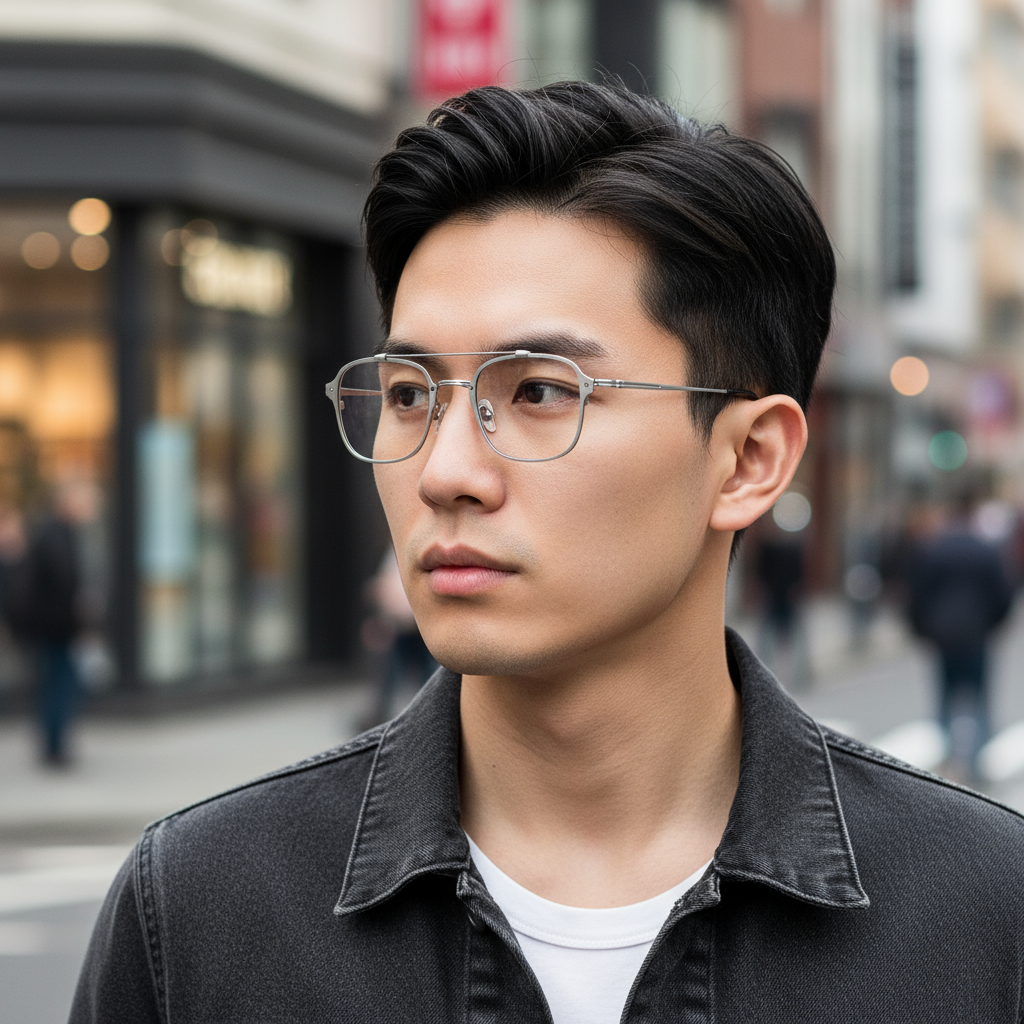 Japanese Simple aviator style Pure Titanium Glasses Frame Ultra-Light ...