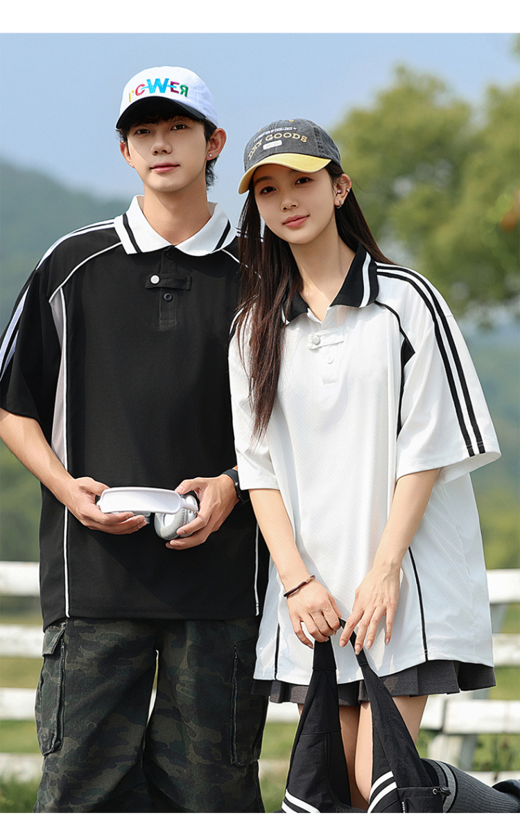 Men's Stripe Short Sleeve POLO Shirt sport plain loose casaul korean ...