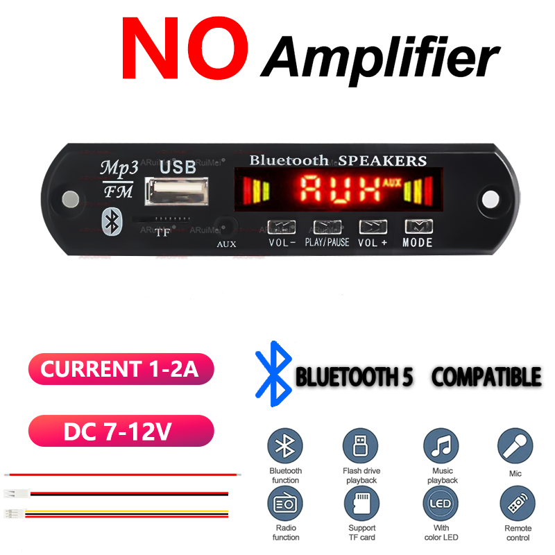 Mini Amplifier 12V DC Bluetooth 5.0 MP3 Board Supports USB/TF/FM Radio ...