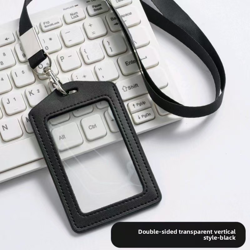 Staff Work Pass Card Badge Holder with Lanyard Leather ID Case Name ...
