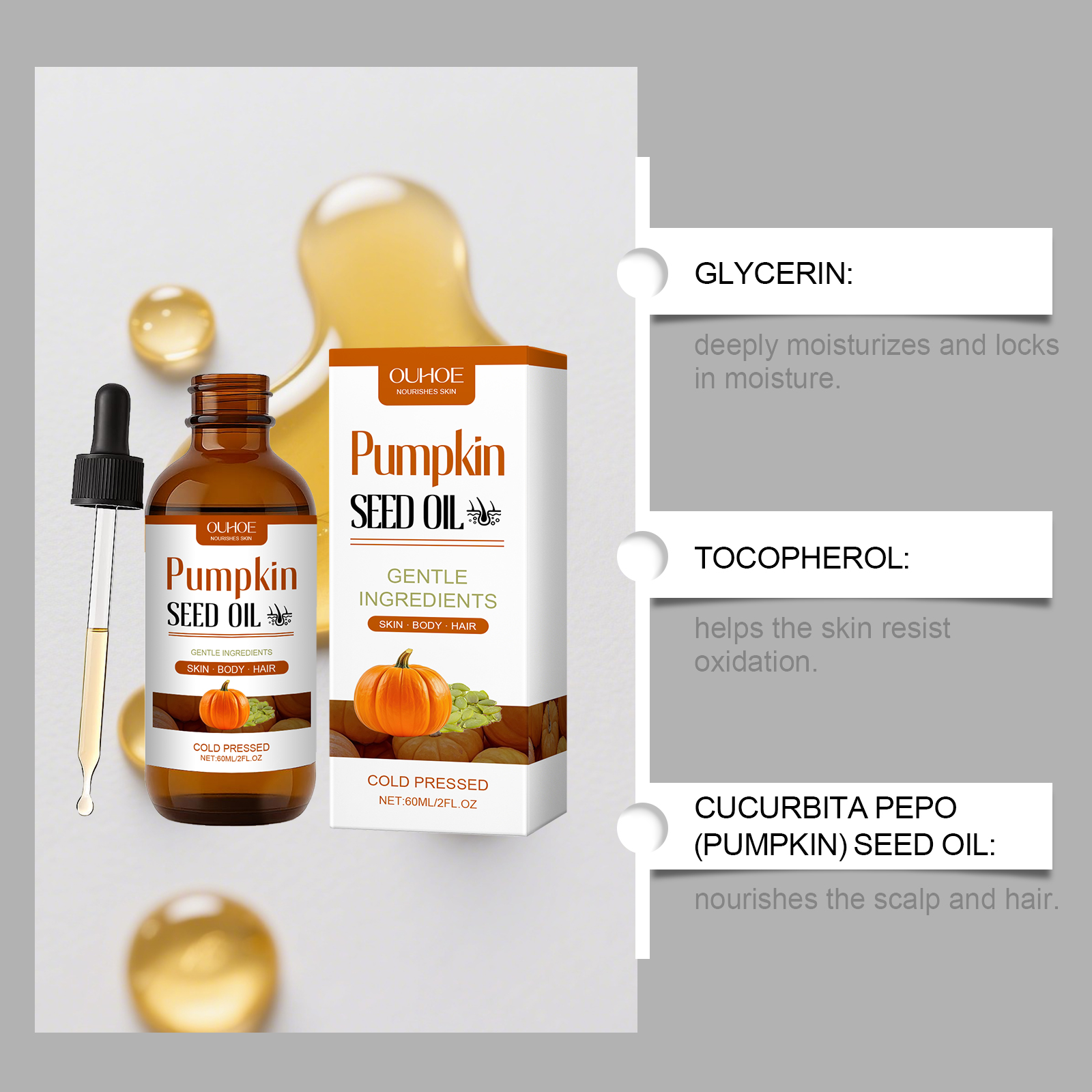 Ouhoe Pumpkin Seed Oil Serum for Thicker Hair: Nourishing, Softening ...