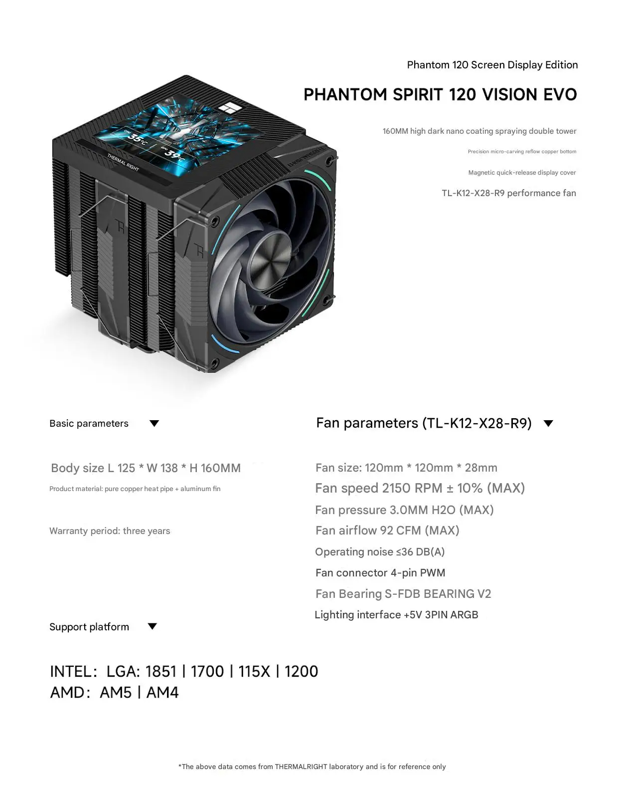 Thermalright PHANTOM SPIRIT 120 VISION SNOW 3.95-Inch Screen CPU Air ...