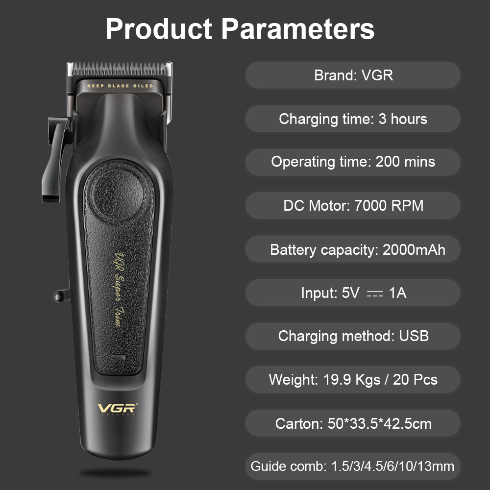 VGR V-197&995 Professional Hair Clipper Set 7000 RPM High-Speed Hair ...