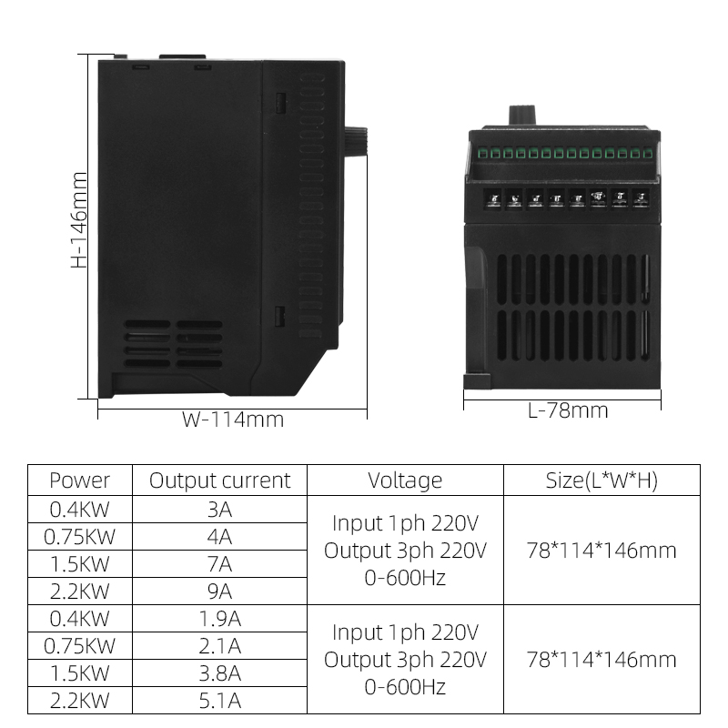 VFD 220V 2.2KW 3-phase Motor Speed Controller Frequency Converter ...