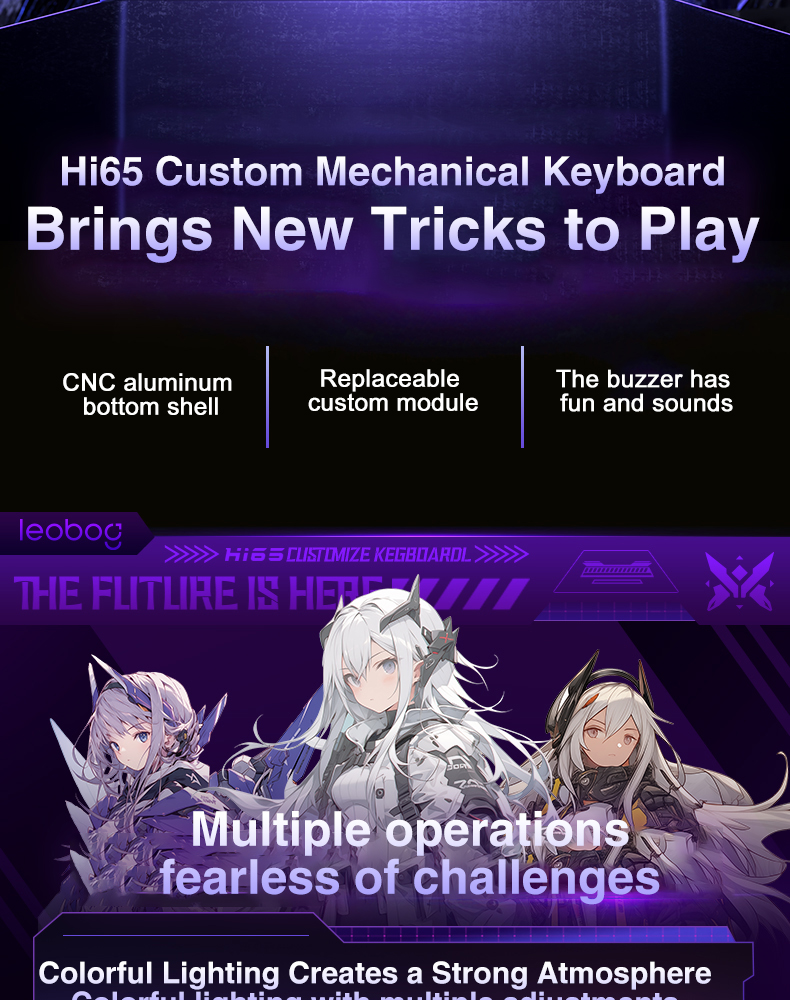 AULA LEOBOG Hi65 Customized Mechanical Keyboard 66Key Tri-Mode CNC Aluminum Case RGB Knob ...
