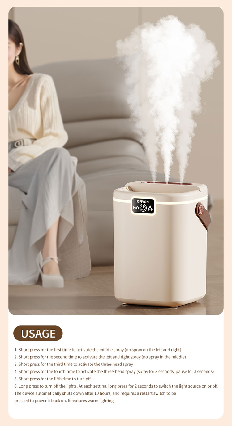 Three Nozzle Humidifier with Night Light, 2L Large Water Tank Type-C ...