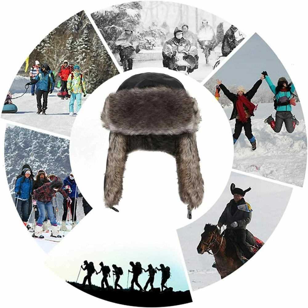 Outdoors Russian Ushanka Trapper Ski Hat Bomber Hats Earflap Fur Men ...