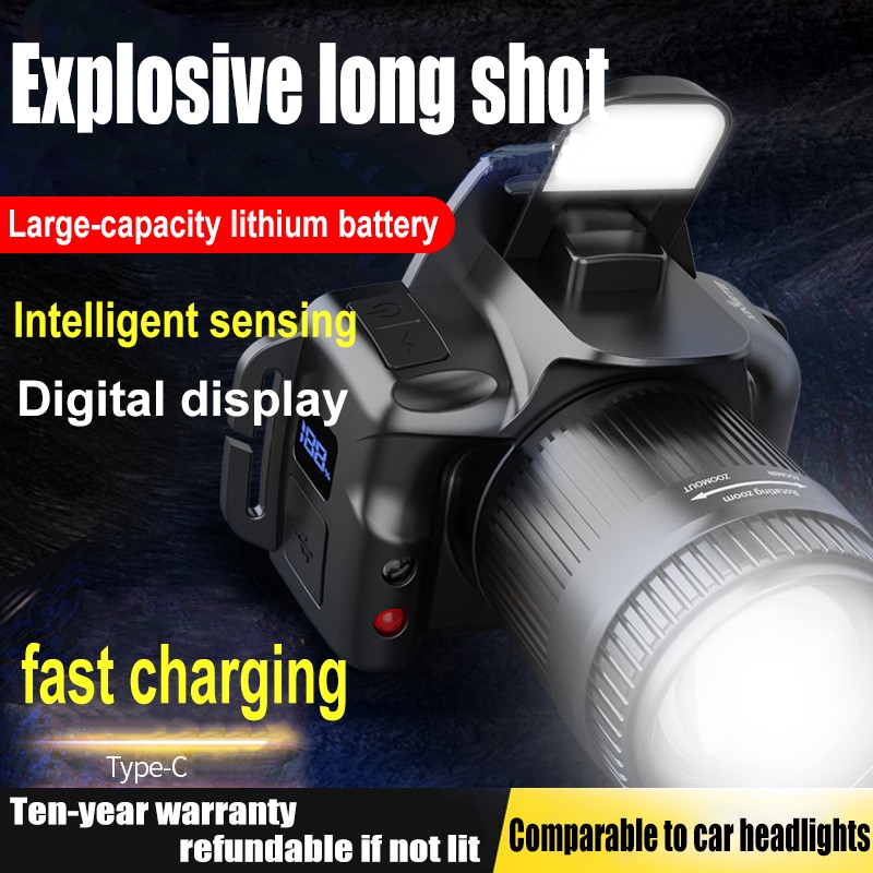 Zoomable Headlight Flashlight Rechargeable Waterproof Multifunctional Induction Headlamp Camping ...