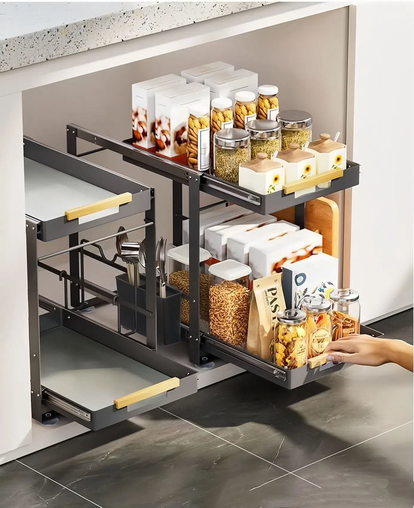 Pull-out Spice Rack Dish Rack Under Sink Seasoning Organize Condiment ...