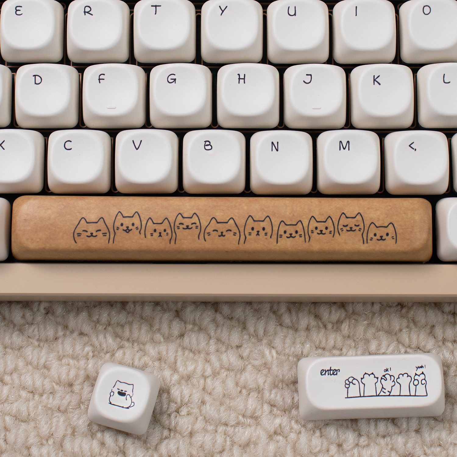 Sand Kitty Keycaps MOA profile Round cute Creamy white keycap set for ...