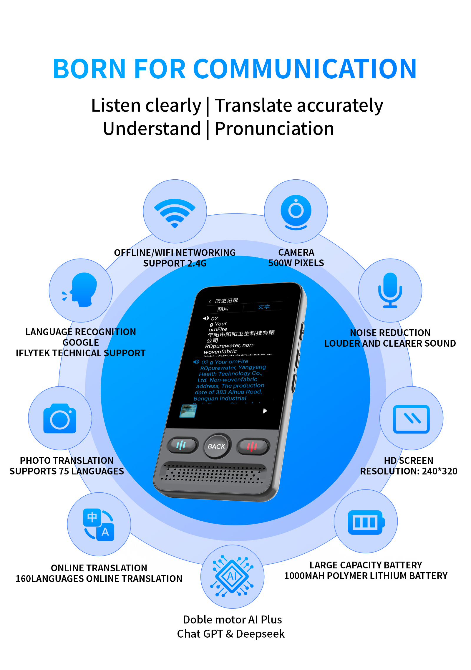 Translator Device T13 Support 160 Languages Instant Intelligent Real ...
