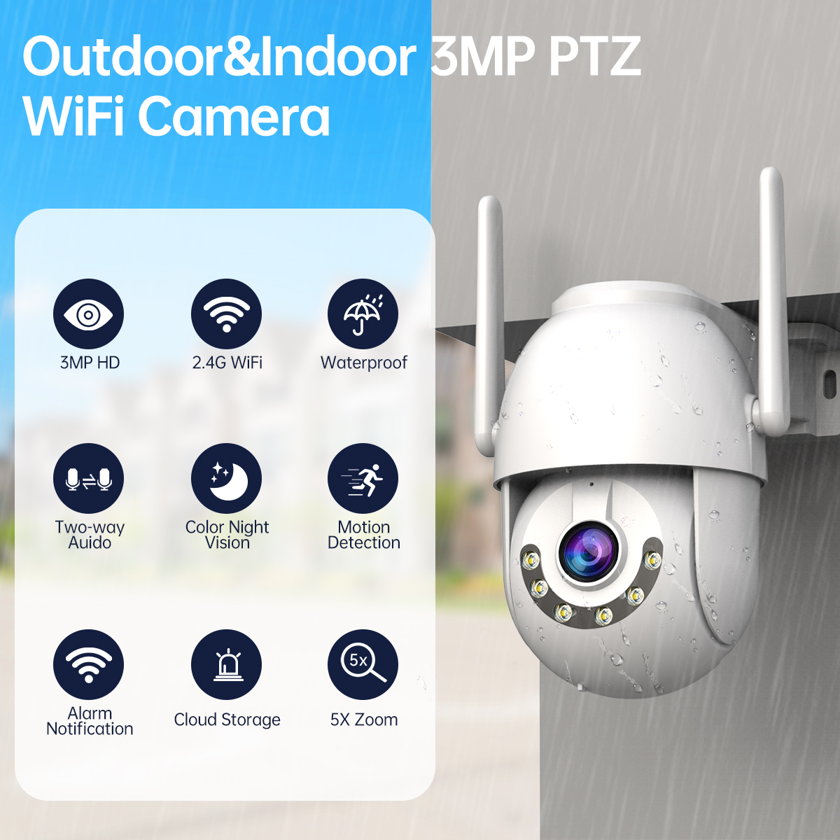 Jooan Waterproof 2K HD PTZ IP Camera Wifi Connect To Cellphone Outdoor Security CCTV Camera ...