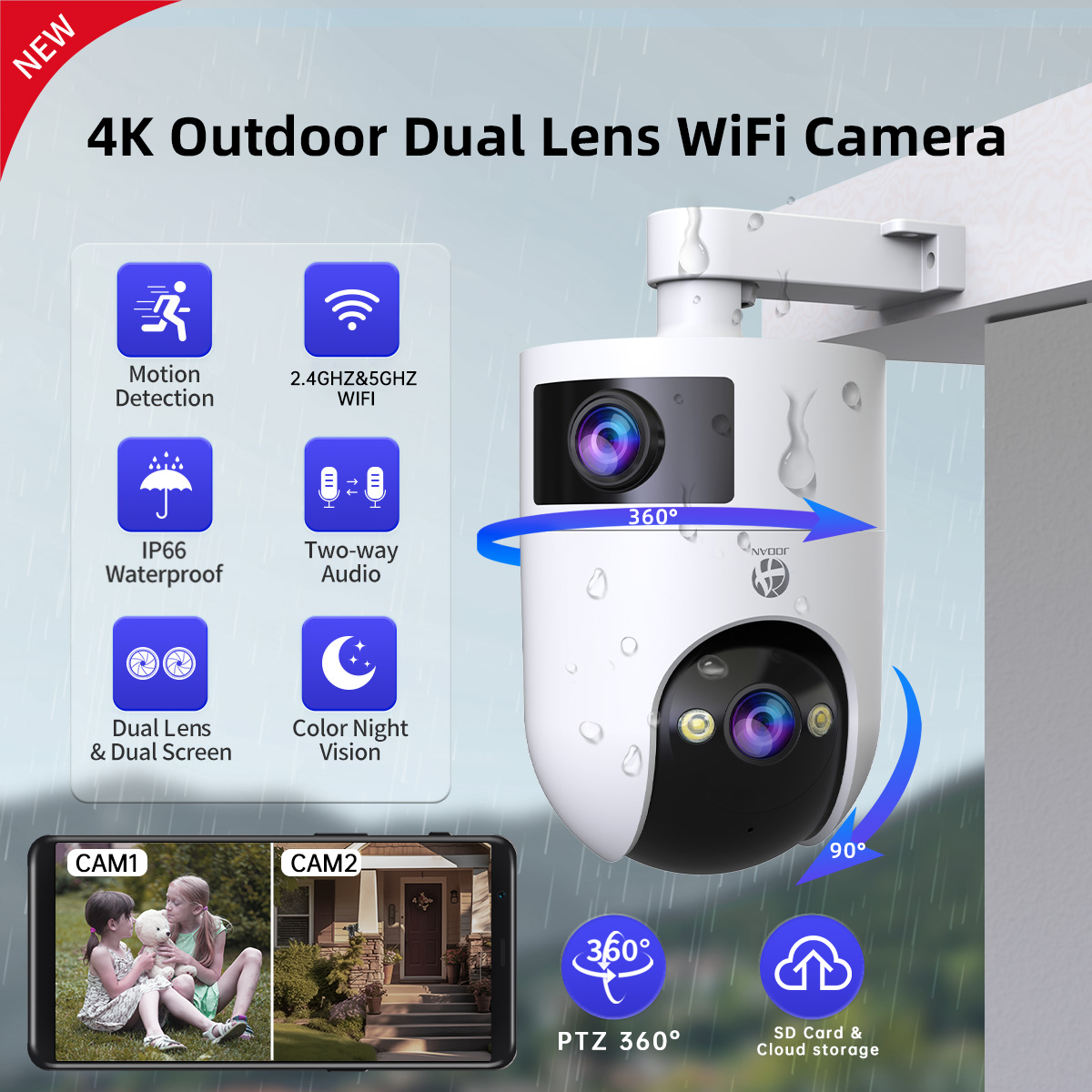 Jooan 4K CCTV camera Outdoor Dual Lens 5G WiFi Security Camera Voice ...