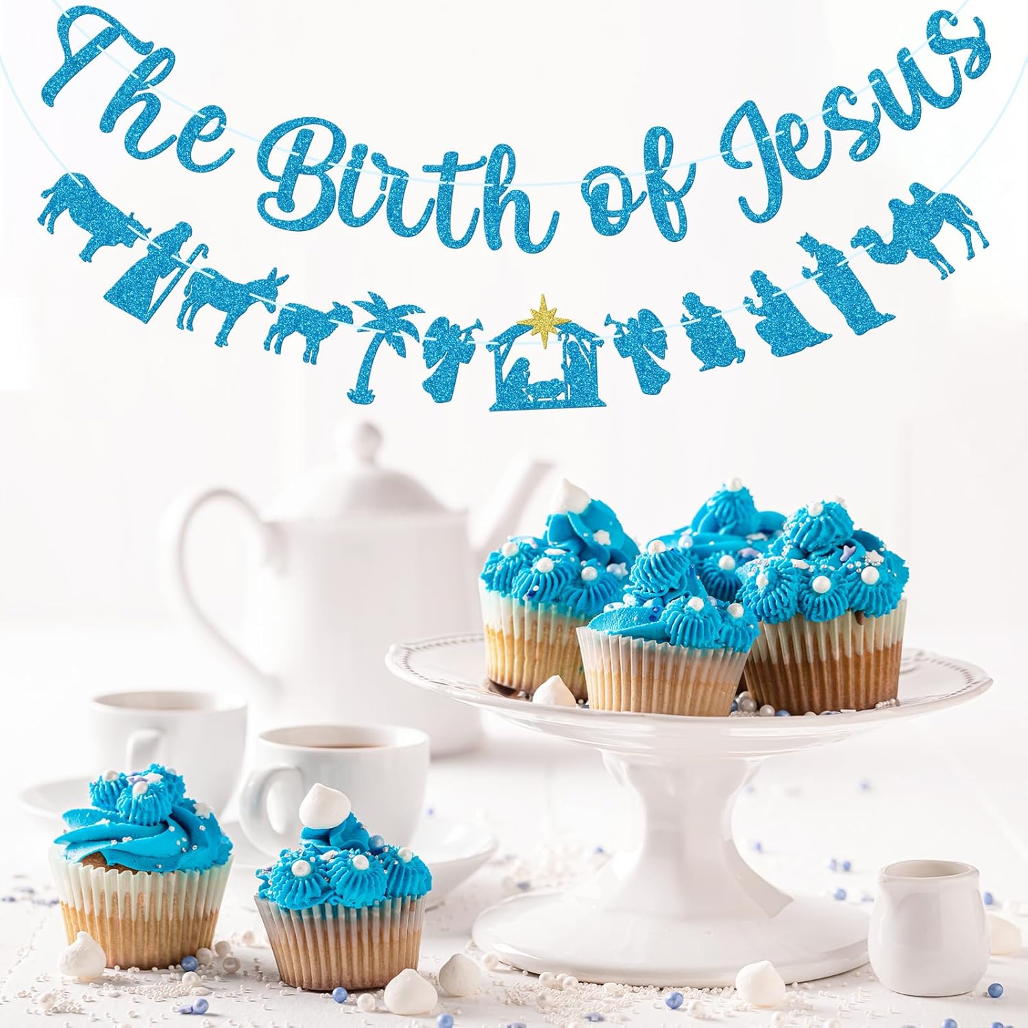 The Birth of Jesus Banner, Christian Christmas Jesus Birthday Party ...