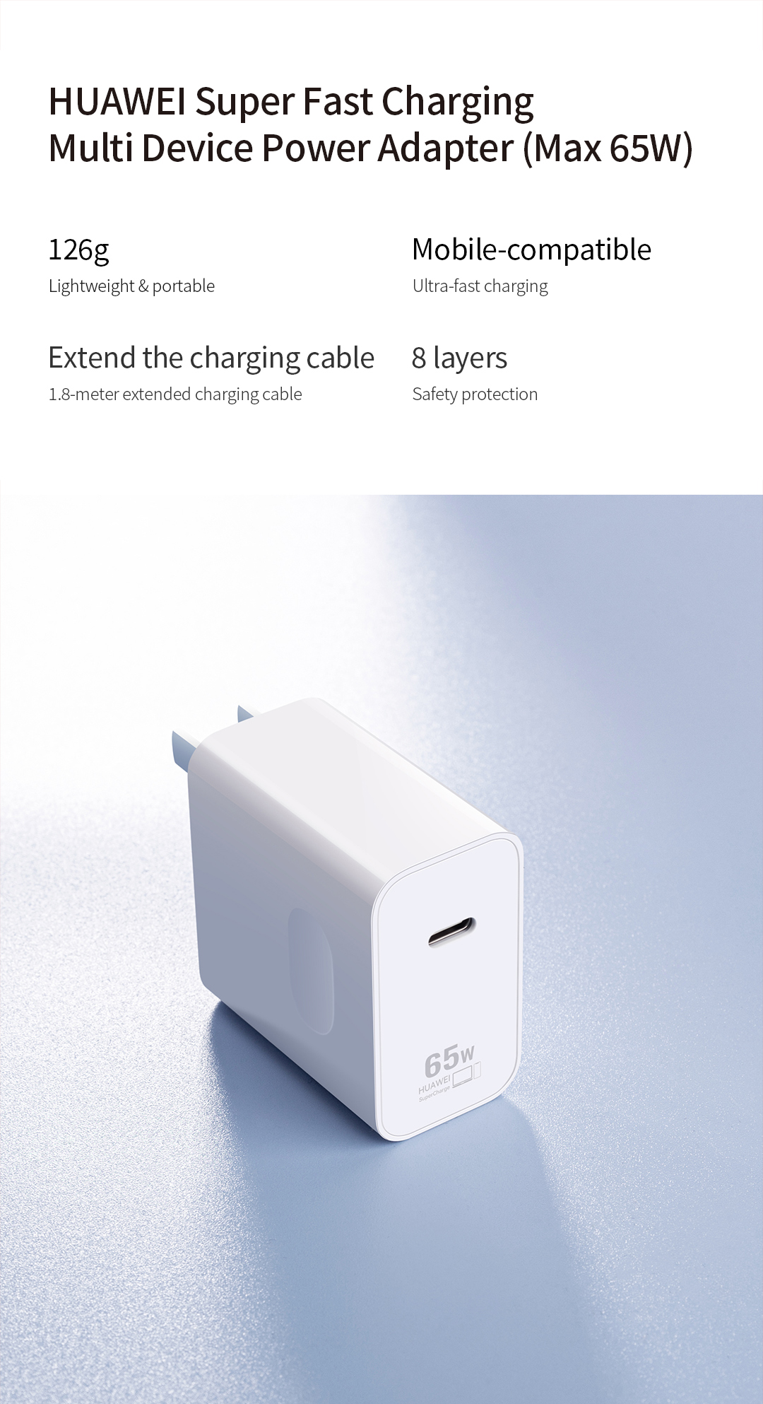 Super Fast Charger 65W Max Output Multi-Device Compatibility 1.8 Meters ...