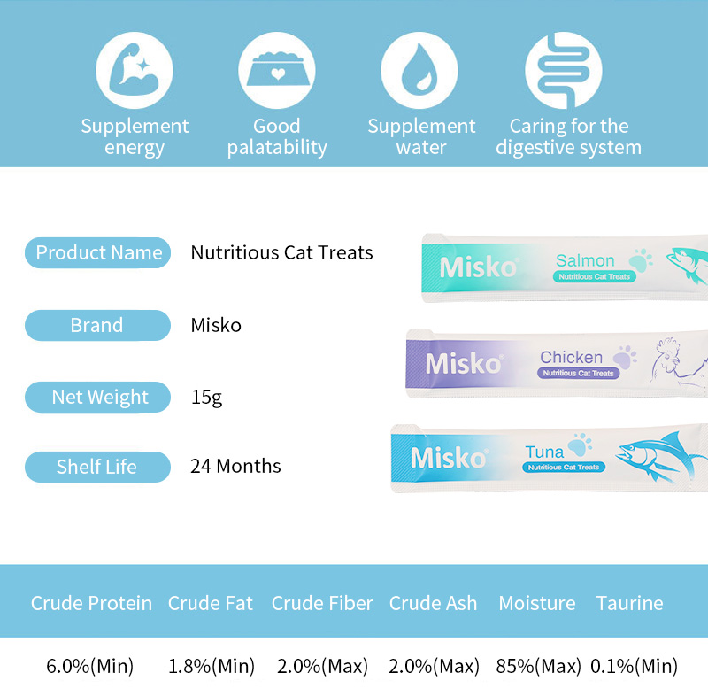Misko High Protein Cat Wet Food Pouches 12x80g +10 Cat Stick Snacks ...