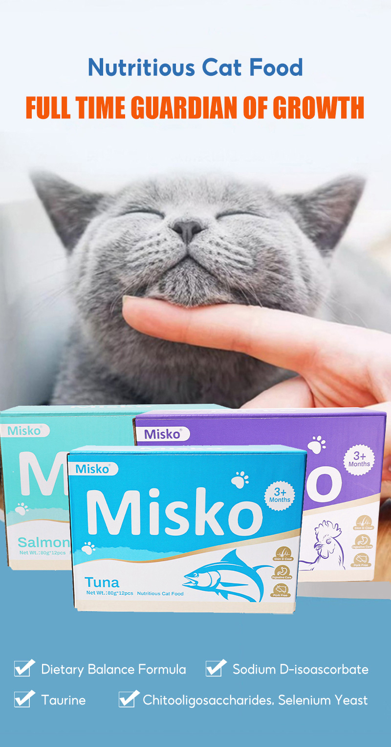 Misko High Protein Cat Wet Food Pouches 12x80g +10 Cat Stick Snacks ...