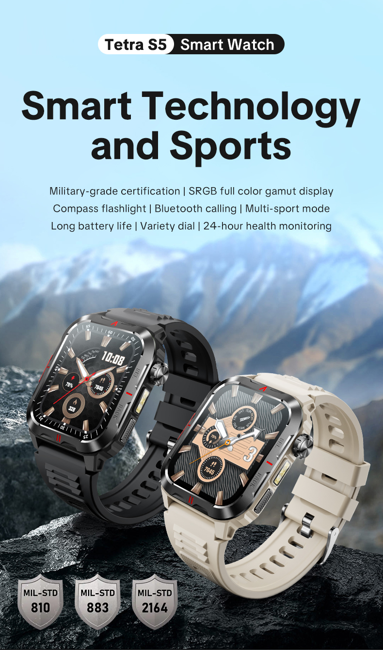 Aolon Tetra S5 Smart Watch Compass 1 ATM Flashlight Men Sports Fitness Smartwatch Long Battery ...