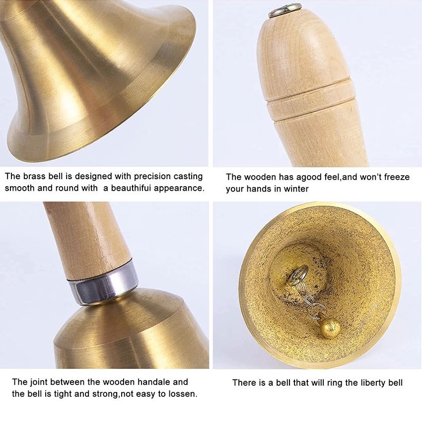 1 PC Solid Brass Hand Bell School Church Wedding Hand Cranked Bronze ...