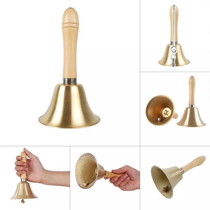 1 PC Solid Brass Hand Bell School Church Wedding Hand Cranked Bronze ...