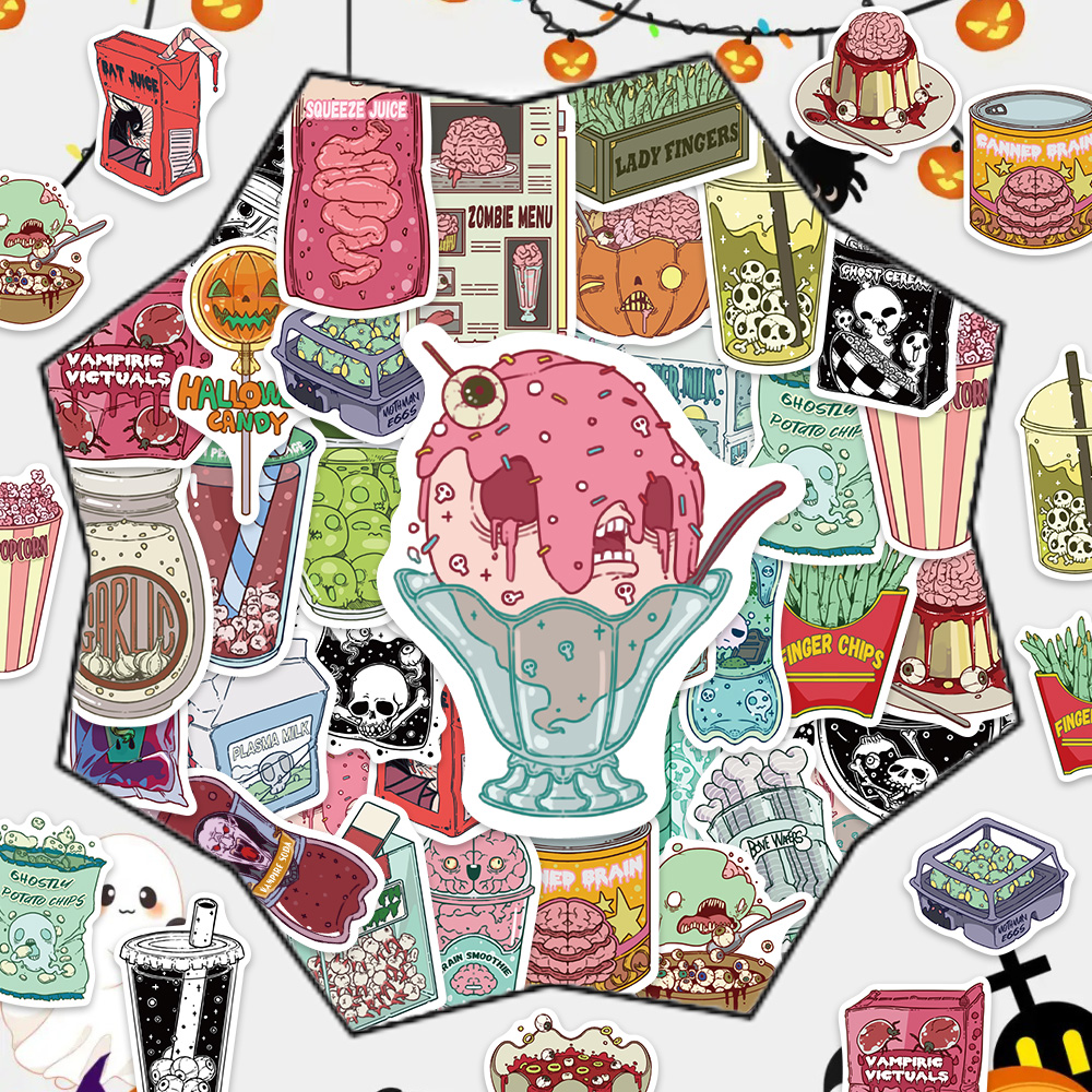 50pcs Zombie Food stickers original with skulls ghosts bats and other ...