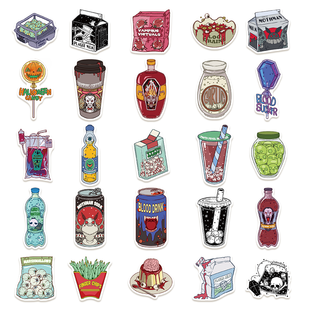 50pcs Zombie Food stickers original with skulls ghosts bats and other ...