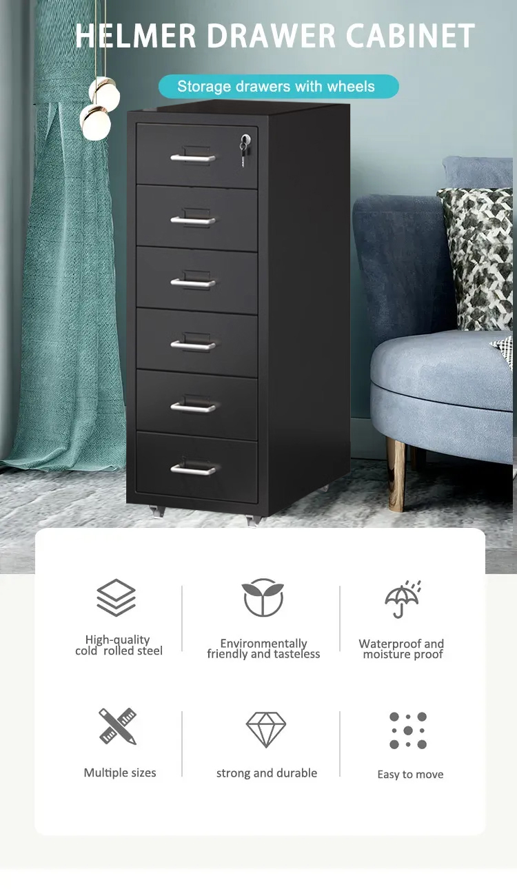 3/5/6 Layer Metal Drawer Storage Home Office Lock Drawer File Cabinet ...
