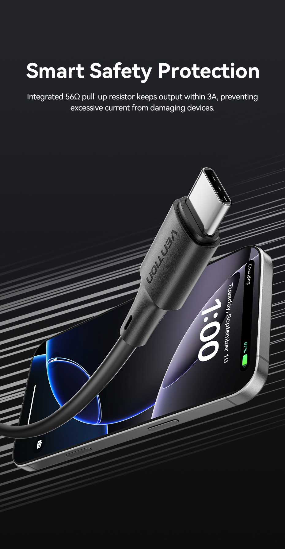 Vention Type-C Cable Fast Charging Durable USB to Type-C Connector for ...