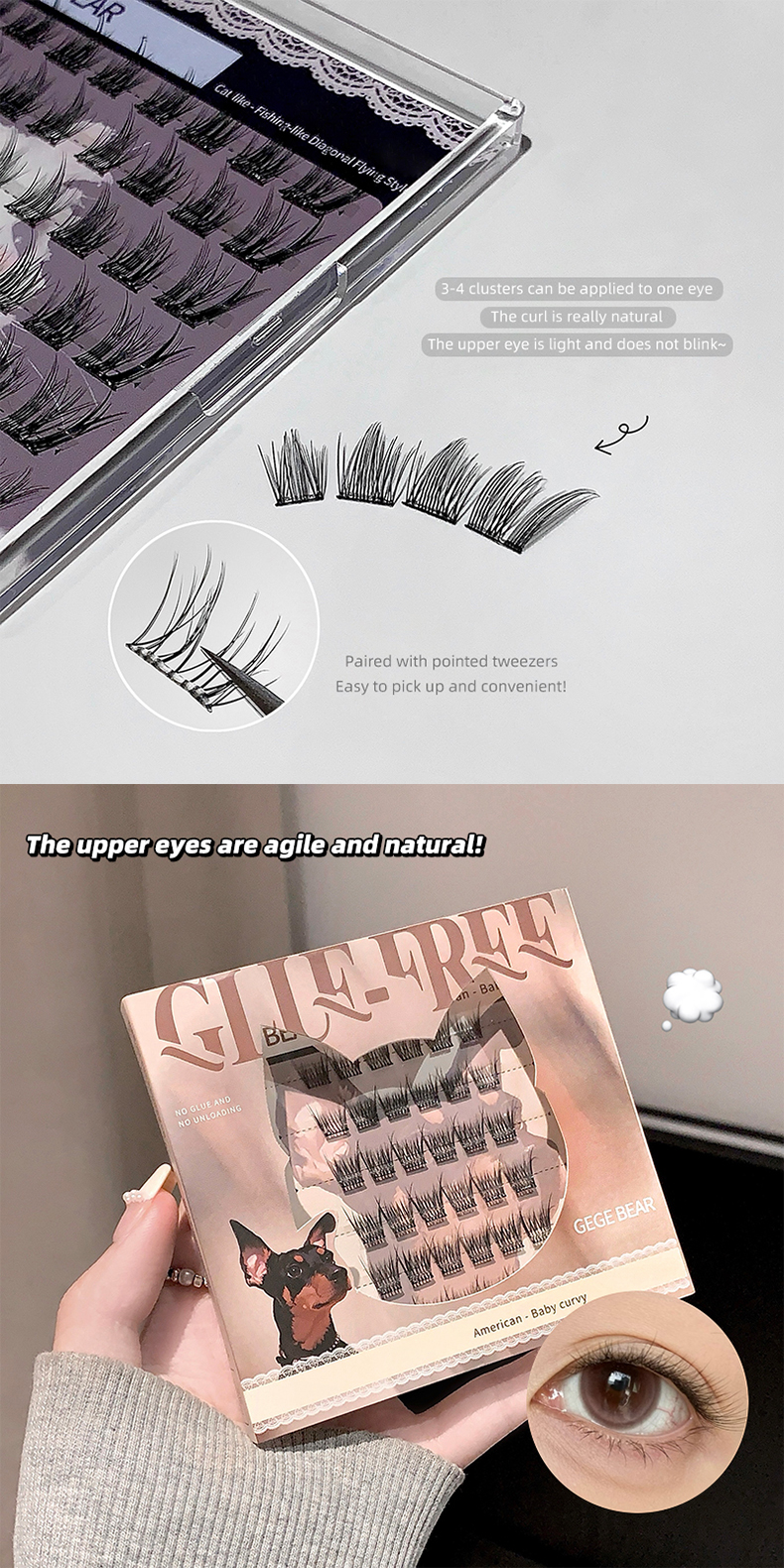 GEGE BEAR Self-adhesive False Eyelashes 8-15MM - Ultra-Light High ...