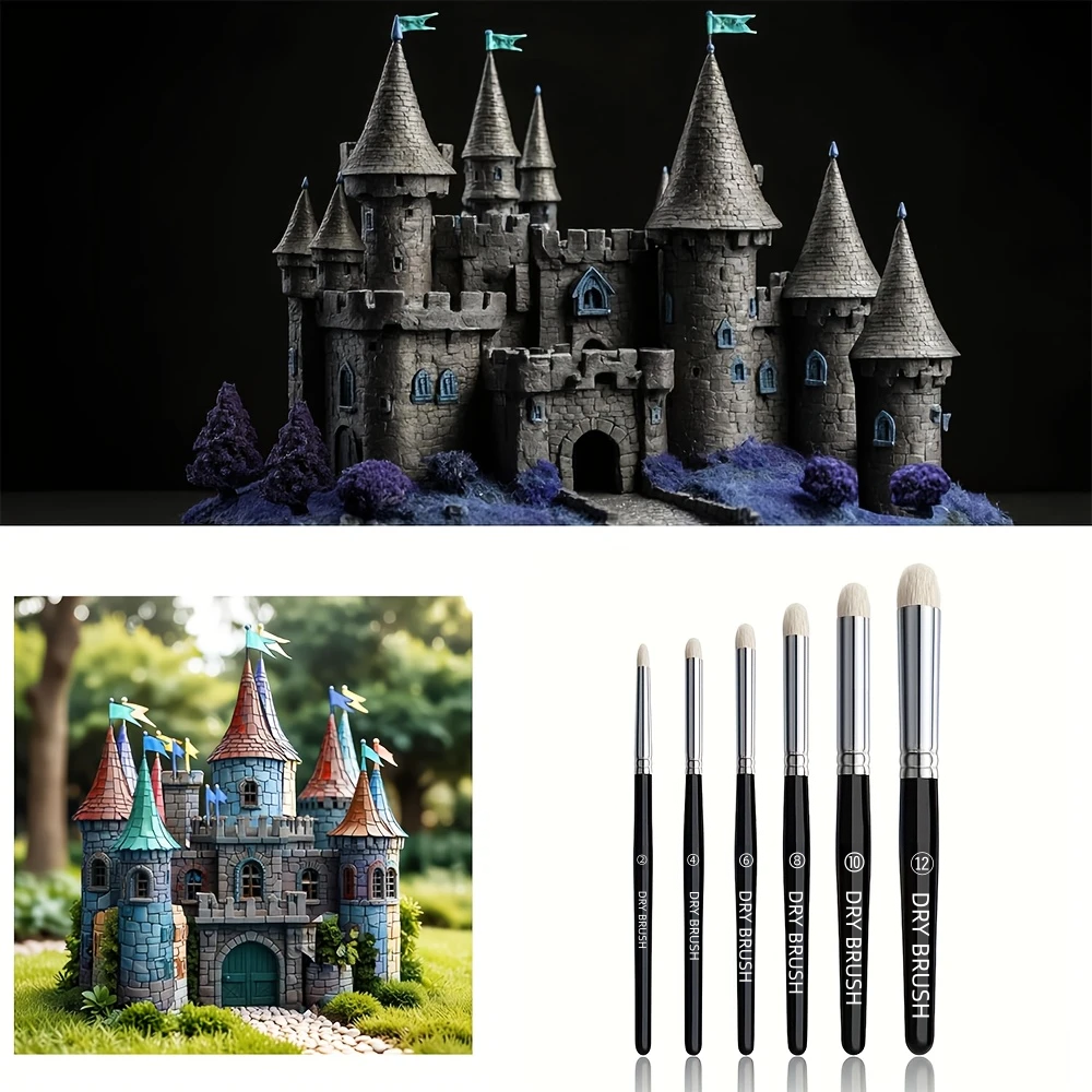 6Pcs Miniature Dry Brush Set | Professional Synthetic Bristles for ...