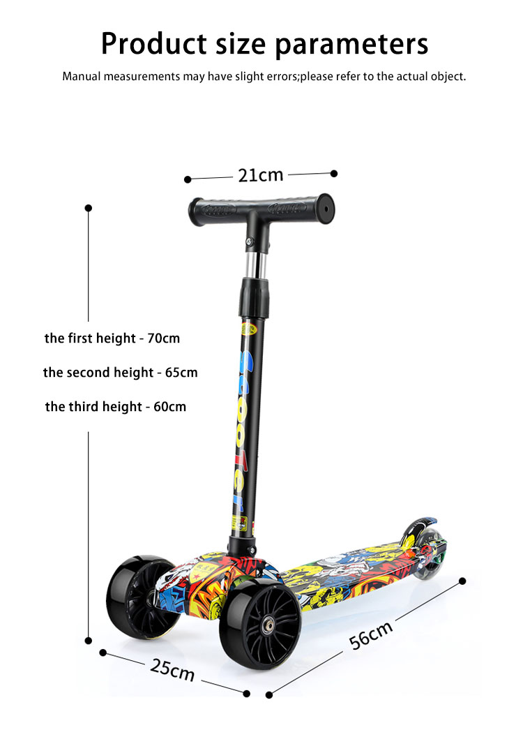 Outdoor Cartoon Doodle Kids Scooter with LED Light-Up Wheels Luminous ...