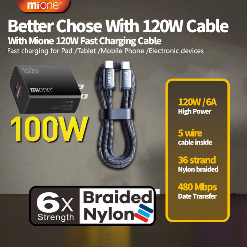 Mione 100W 2 Port USB C Wall Charger With Power Delivery Type C Adapter ...