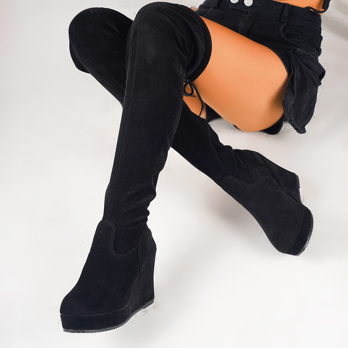 Size 35-40 Suede Over-the-Knee Boots, Black Round Toe | Shopee Philippines