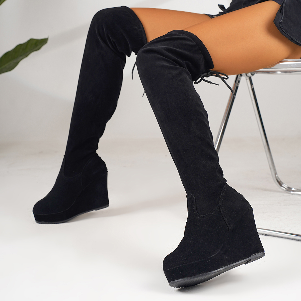 Size 35-40 Suede Over-the-Knee Boots, Black Round Toe | Shopee Philippines