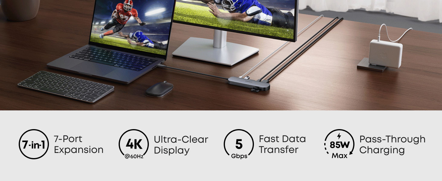Anker USB C 7-in-1 Hub, 4K@60Hz USB C to HDMI Splitter, 85W Max Power ...