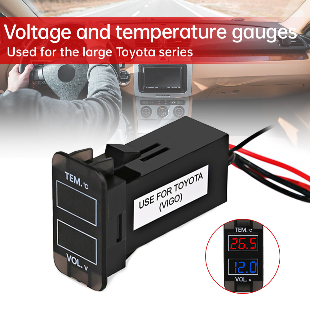 Black Car Voltmeter Thermometer LED Digital Real-time Dual Display ...