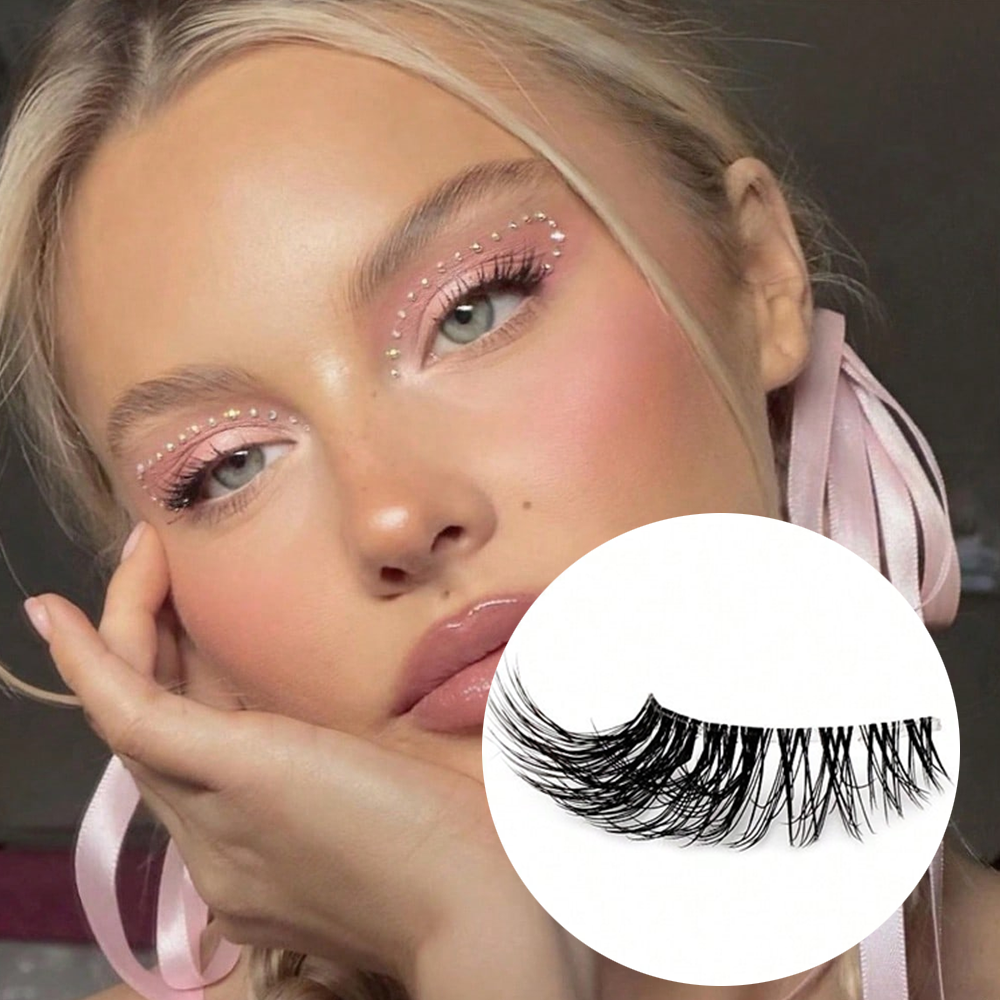 20 Pairs Natural Short 3/4 Lashes - Clear Band, Wispy Fluffy Cat Eye ...