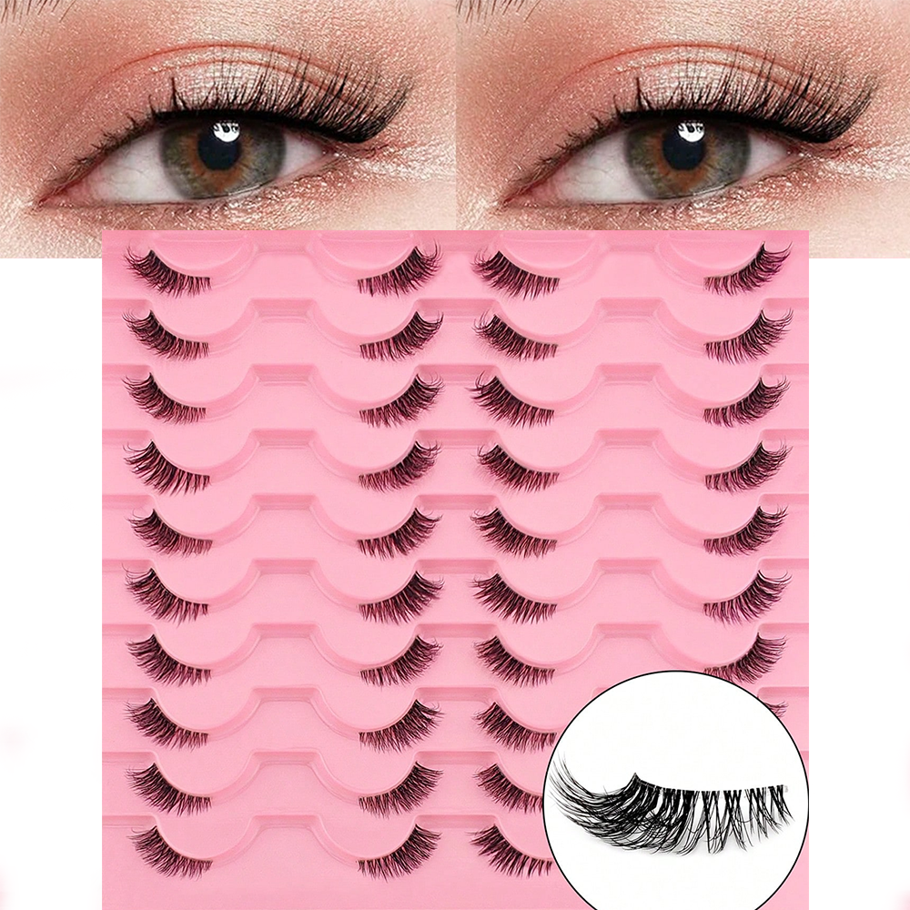 20 Pairs Natural Short 3/4 Lashes - Clear Band, Wispy Fluffy Cat Eye ...