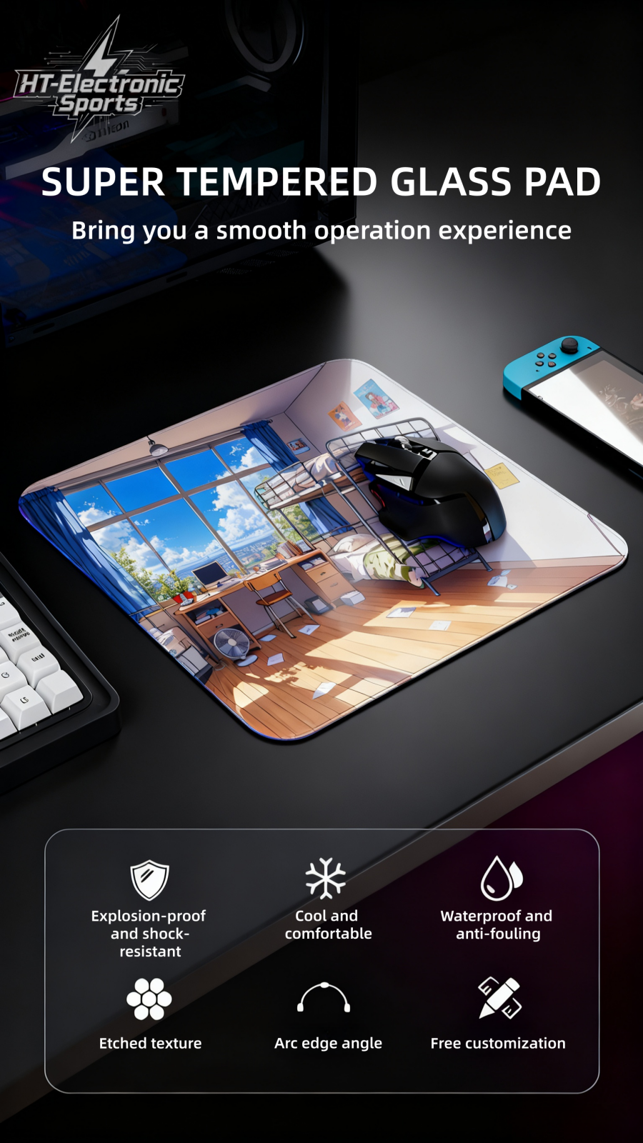 E-sports Mouse Pad Tempered Glass Office Desk Accessories Pousepad Pad ...