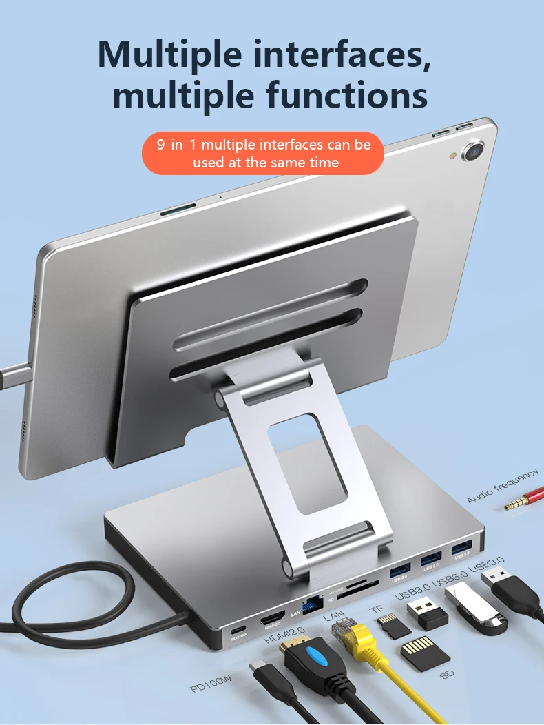 9-in-1 USB C HUB Tablet Holder Docking Station 4K60Hz HDMI 1000Mbps ...