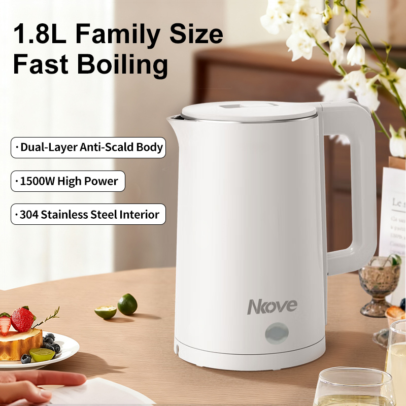 Electric Kettle 1.8L 1500W Double Wall Insulation Auto Shut-Off & Cool ...