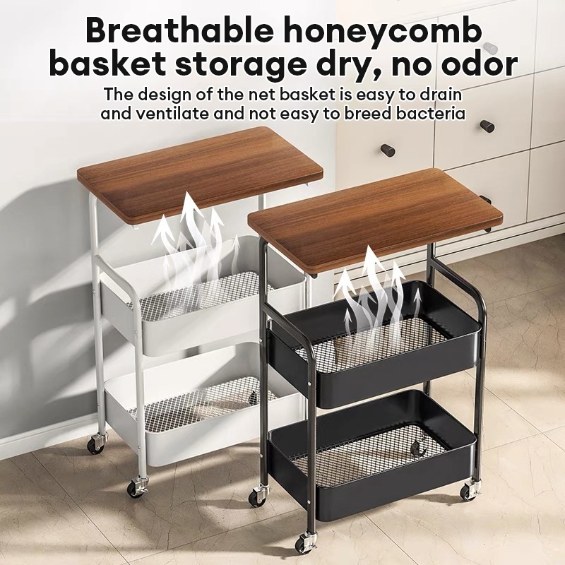 3-layer Mobile Wooden Trolley Trolley Shelves Household Movable Snack ...