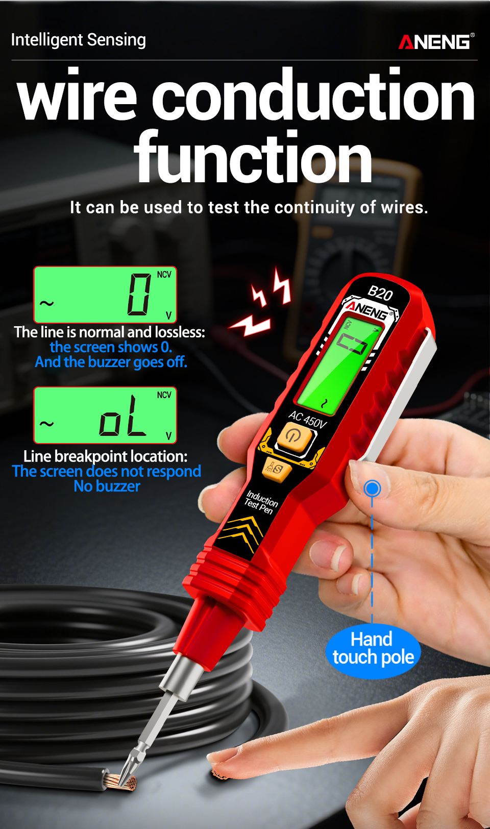 ANENG B20 Insulated Voltage Tester Pen Double Head Screwdriver Dual-use ...